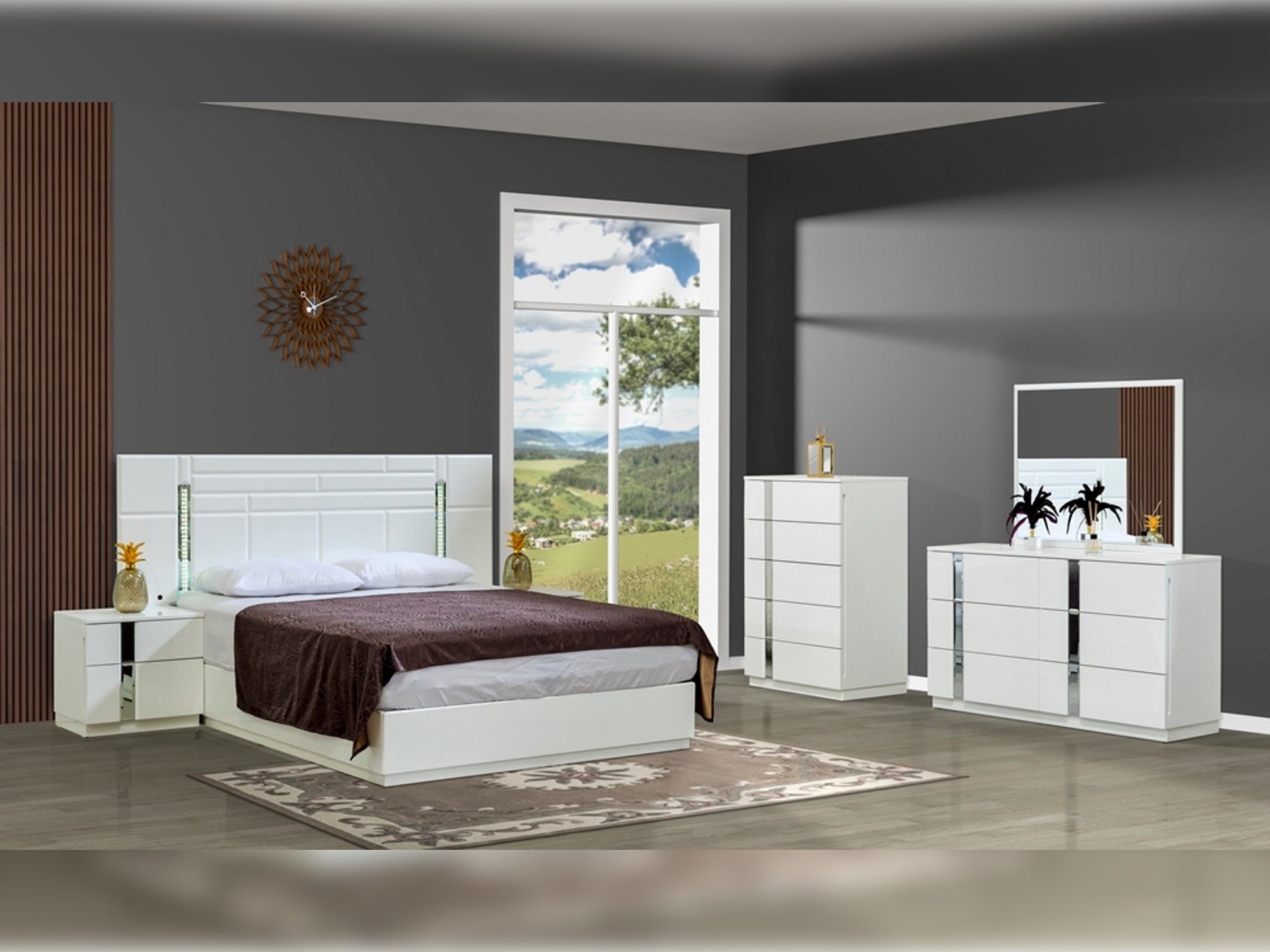 Sienna Bedroom (Queen Frame With Headboard & Dresser With Mirror & 2 N