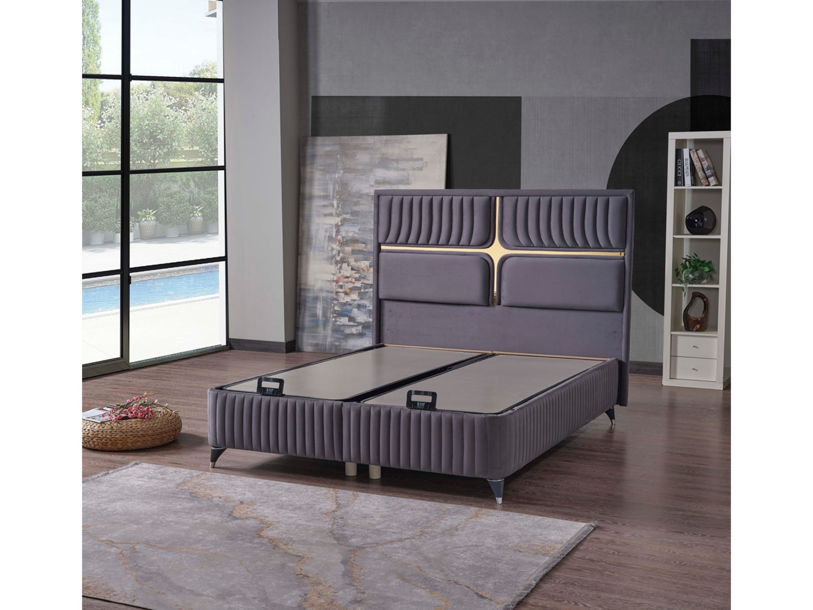 Akasya Storage Bed With Headboard Fume